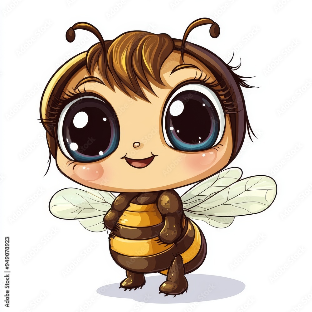 Cartoon bee with a smile on its face, standing on its hind legs with ...