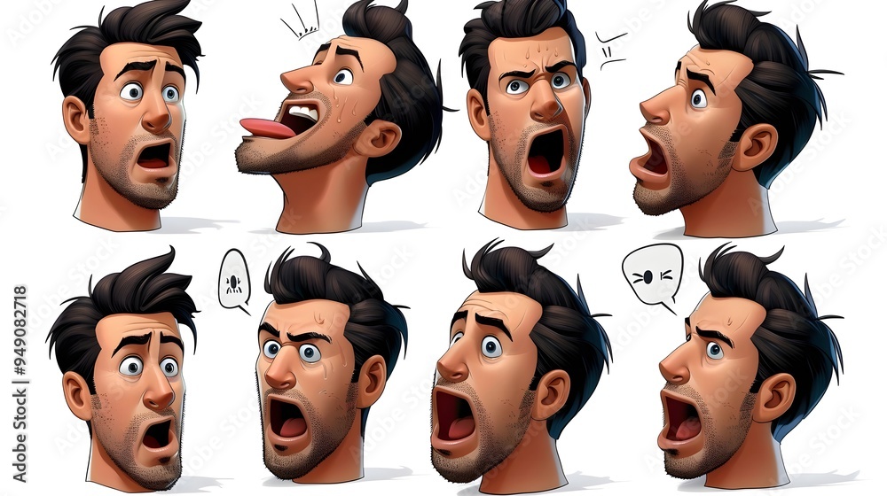 Stylized Character Emotion Expression Sheets for Graphic Design Stock ...