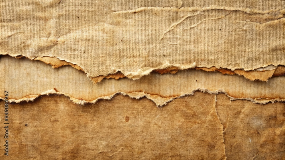 Weathered, torn, and frayed paper edge with a rough, fibers-exposed ...