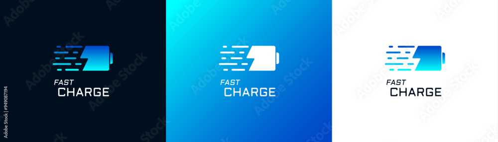 Fast electric battery charging logo set. Quick electrical power charger station brand identity ...