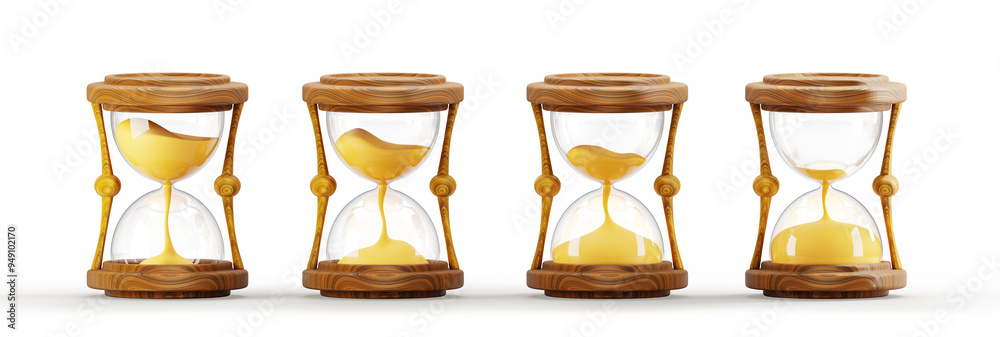 3d set of hourglass animation sprite sheet render icon. Wood glass ...