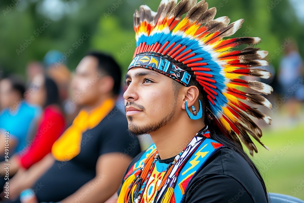 Native American Day honoring historical figures, illustrated in a scene ...