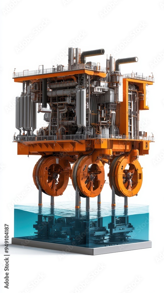 This tidal power plant features underwater turbines set in a coastal ...