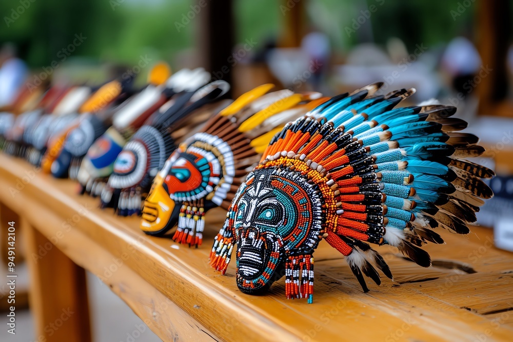 Native American Day with traditional beadwork crafting, illustrated in ...