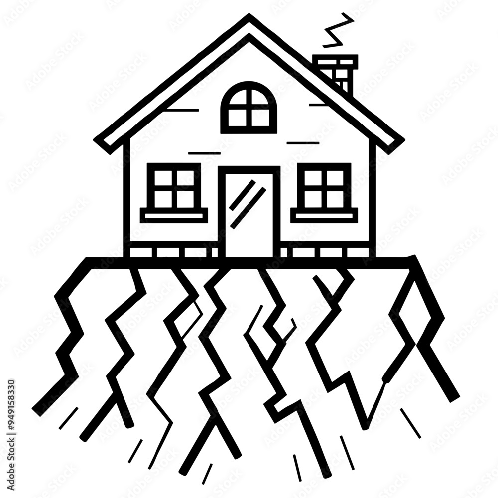 A house shows signs of severe structural instability with cracks in the ...