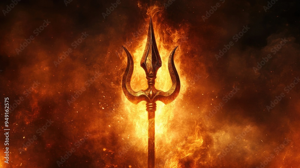 Trishula (trident) with a flaming background, symbolizing the power and ...