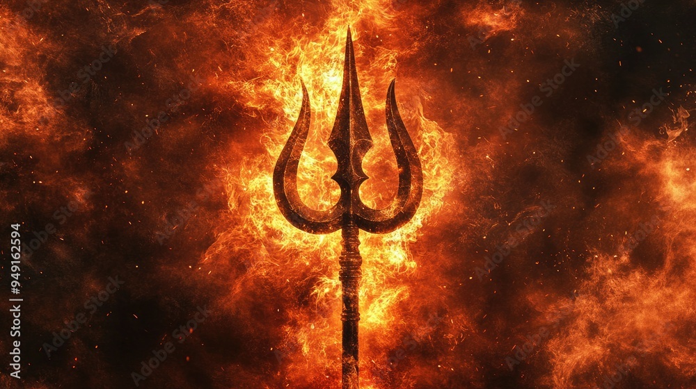 Trishula (trident) with a flaming background, symbolizing the power and ...