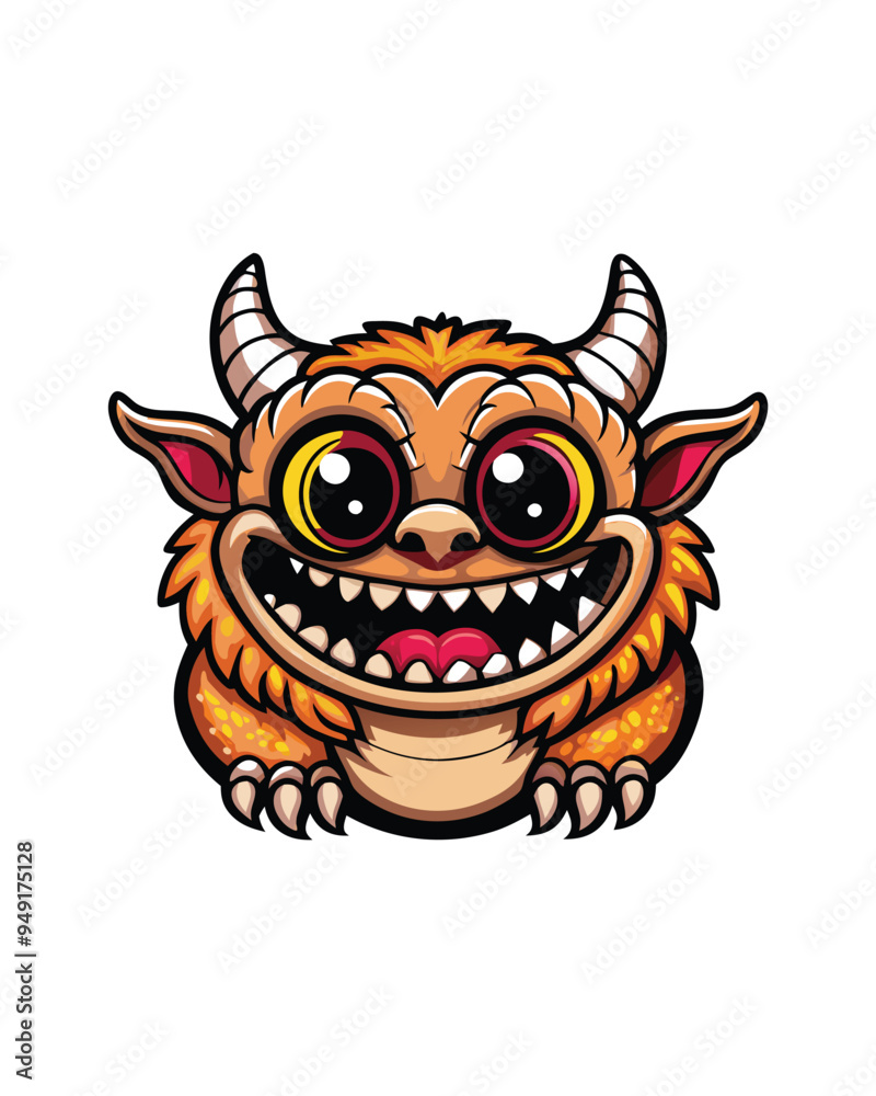 Cartoon illustration of a small, mischievous creature with stubby horns ...
