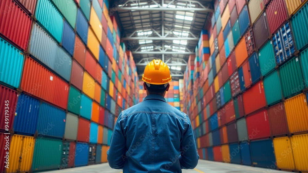 Logistics Supervisor in Colorful Shipping Container Warehouse, A ...