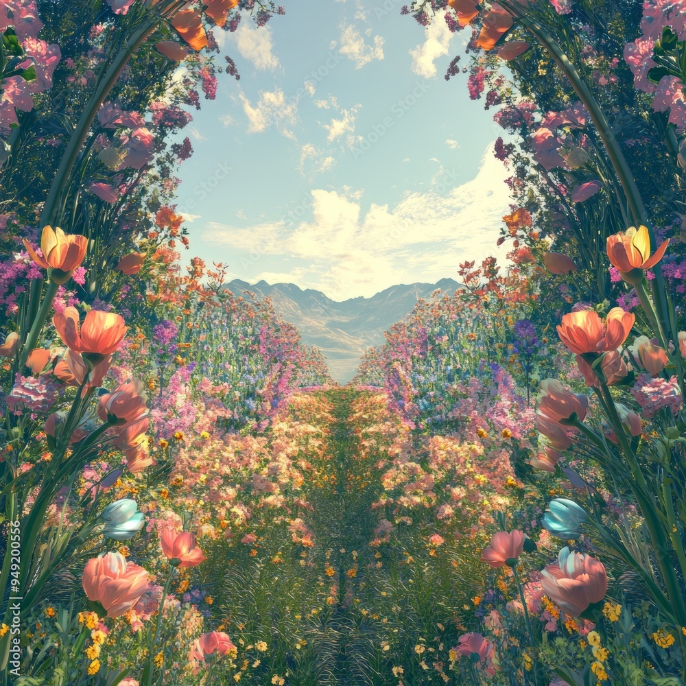 7. Wildflower meadow, balanced symmetry in colors and forms, serene ...