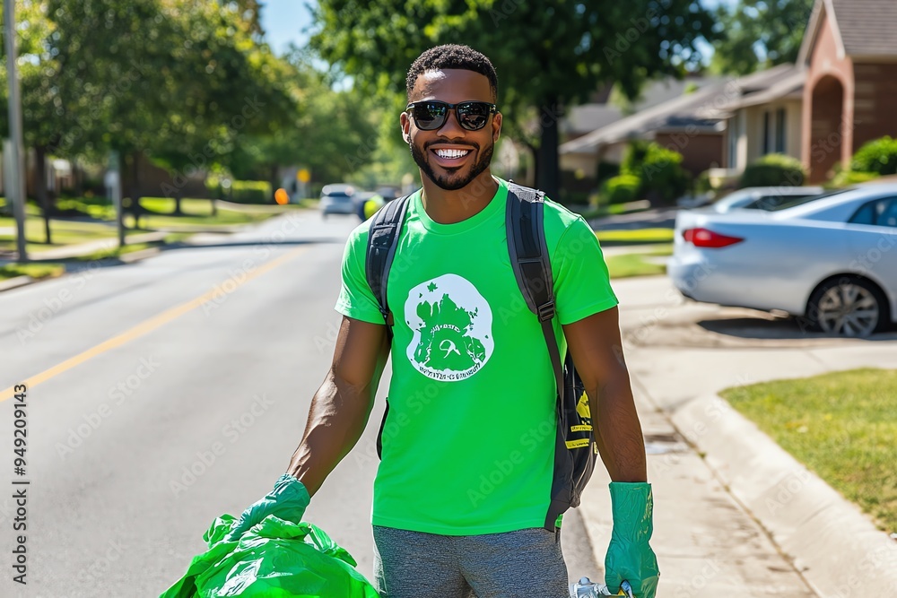 World Cleanup Day in a suburban neighborhood, captured in a photo where ...