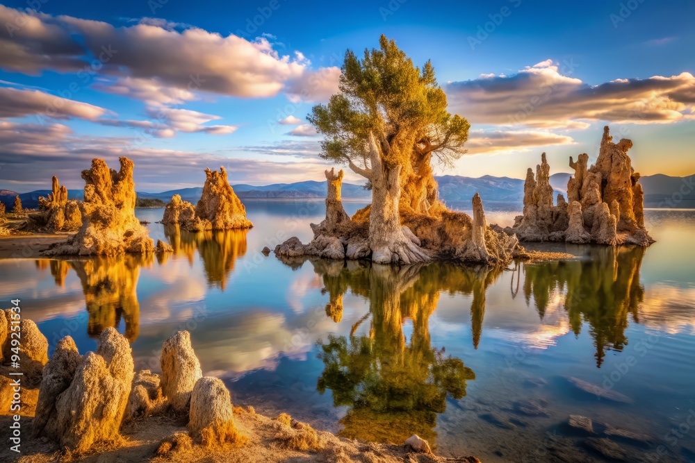 Lake Mono, California, USA (A saline lake with unique tufa formations ...