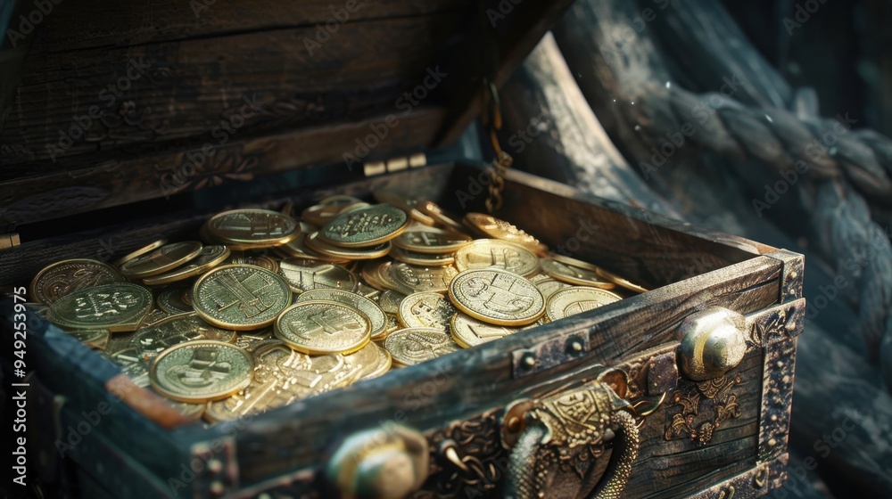 A treasure chest with a secret compartment, revealing a hidden stash of ...