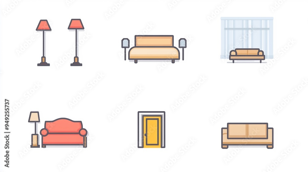 Minimalist Home Icons Icons representing different parts of home house ...