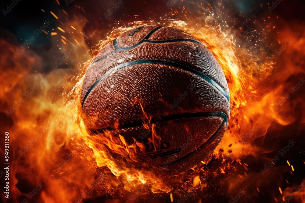 Dynamic motion: basketball in mid-air, capturing intensity, energy of ...