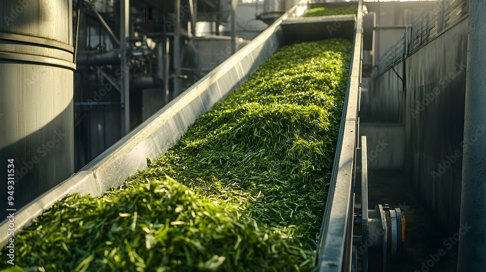 Grass Clippings Transported via Conveyor Belt into Biogas Digester for ...