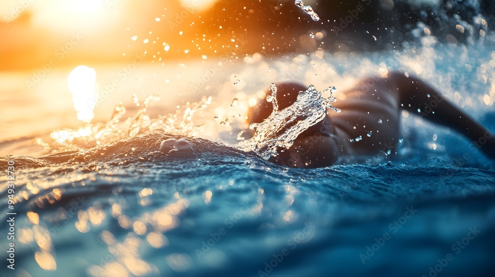 High speed Capture of Athlete Breaking Water Surface with Sunlight ...