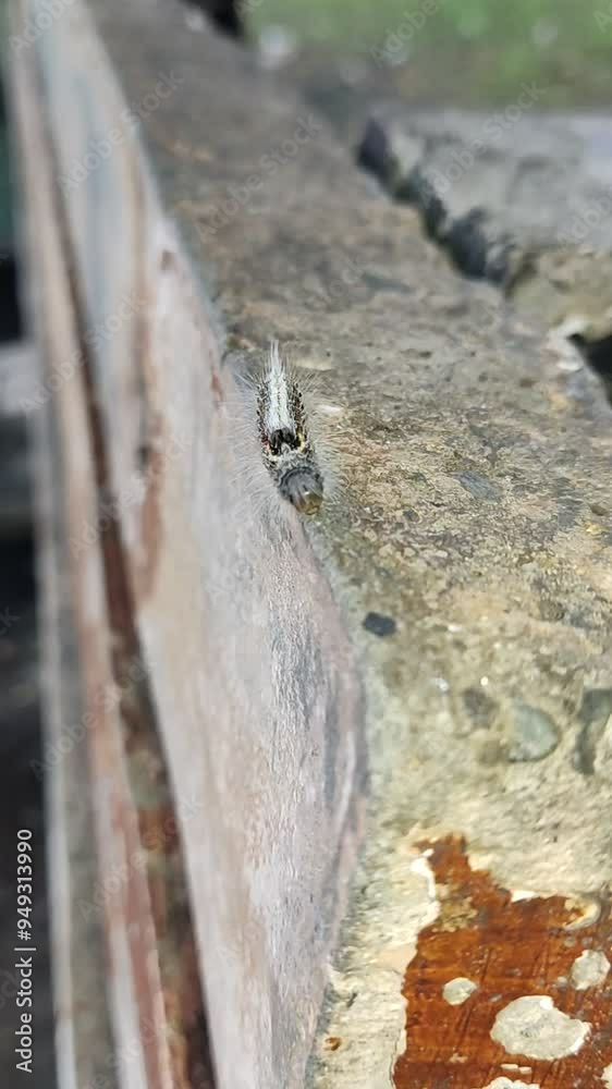 Insect lepidoptera caterpillar crawling on small broken branch of tree ...