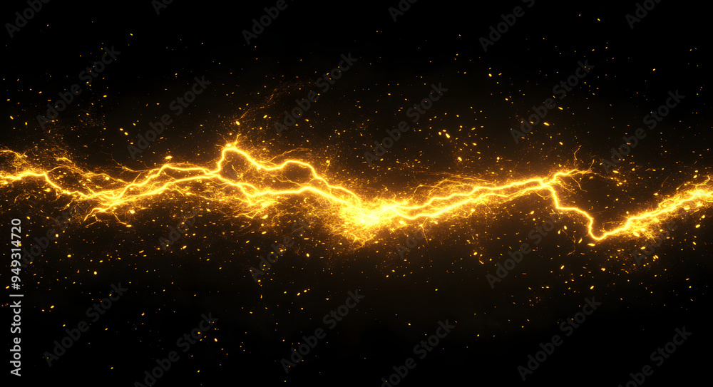 Yellow Lightning Effect on a Black Background, Capturing the Raw Power ...