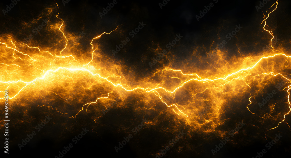 Yellow Lightning Effect on a Black Background, Capturing the Raw Power ...