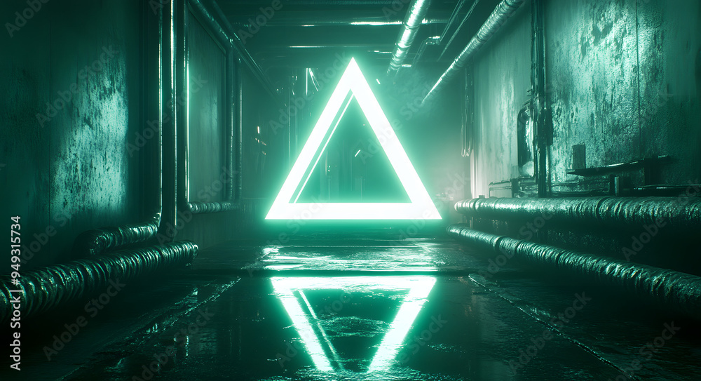 A Triangular Portal in the Center of an Empty Dark Sci-Fi Environment ...