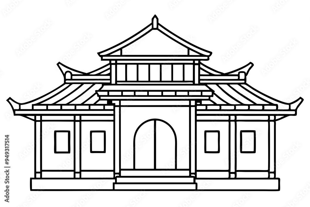 Chinese house line art vector illustration, chinese building outline ... Chinese house line art vector illustration, chinese building outline ...