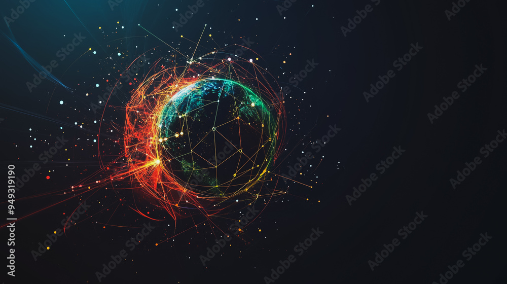 Abstract colorful business connection of lines from nodes It is connected to endless nodes and ...