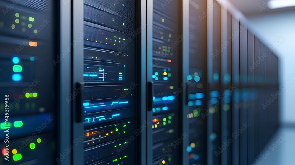 Secure Server Rack with Blinking Lights - A Close-Up View of a Server ...