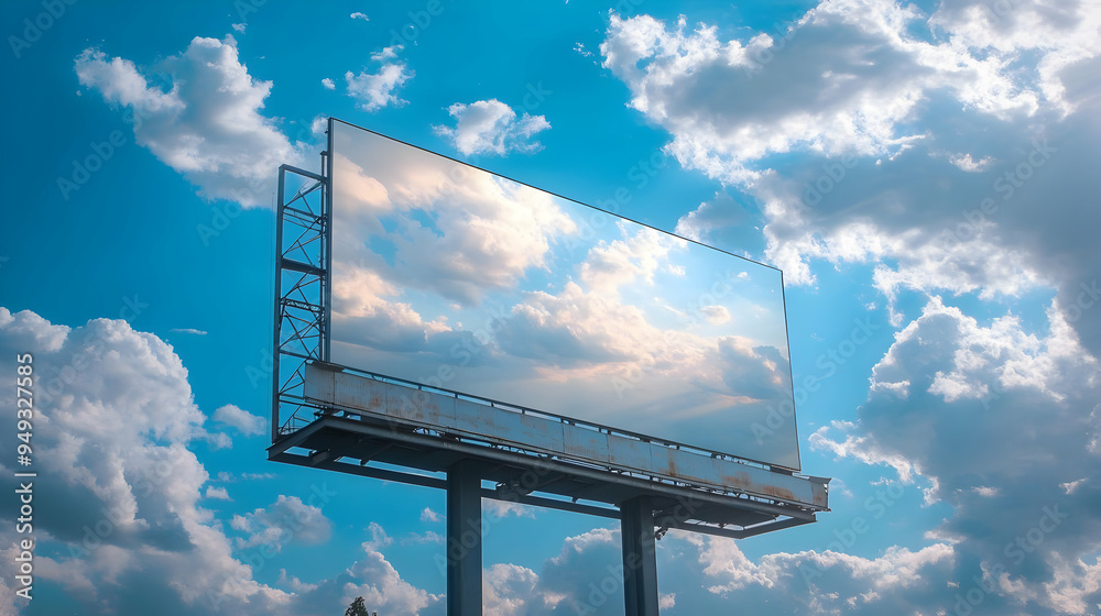 Blank Billboard Reflecting Sky and Clouds, Empty Advertisement Space ...