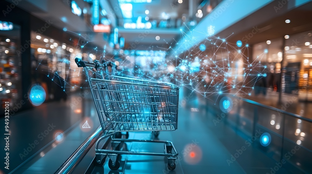Photograph showcasing smart shopping carts integrated with IoT Internet ...