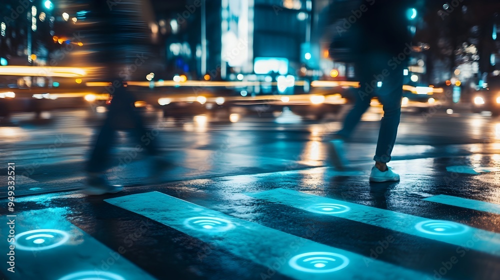 A Photograph Showcasing A Modern Technologically Advanced Pedestrian Crossing Equipped With Iot