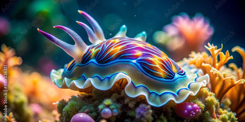 Ethereal sea slugs wander, their velvety skin aglow, amidst the ...