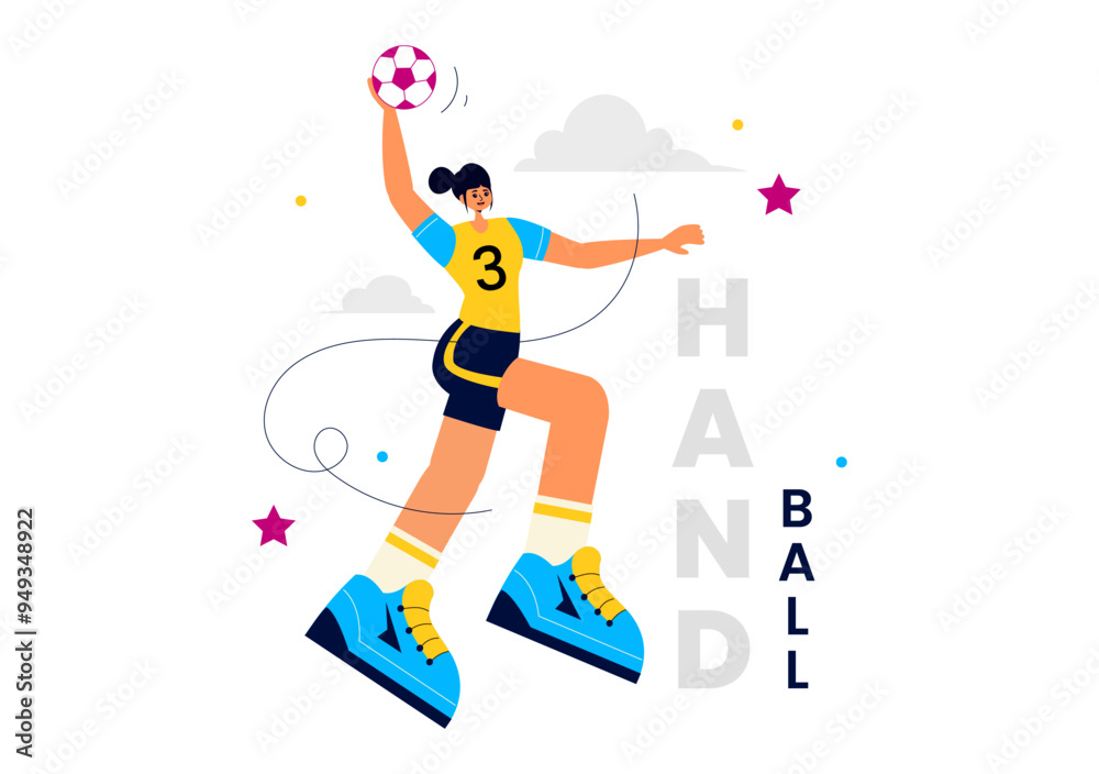 Handball Vector Illustration of a Player Touching the Ball and Scoring ...