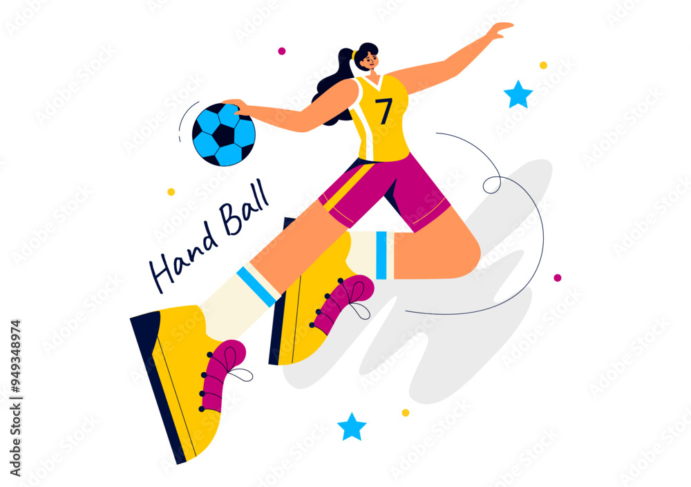 Handball Vector Illustration of a Player Touching the Ball and Scoring ...