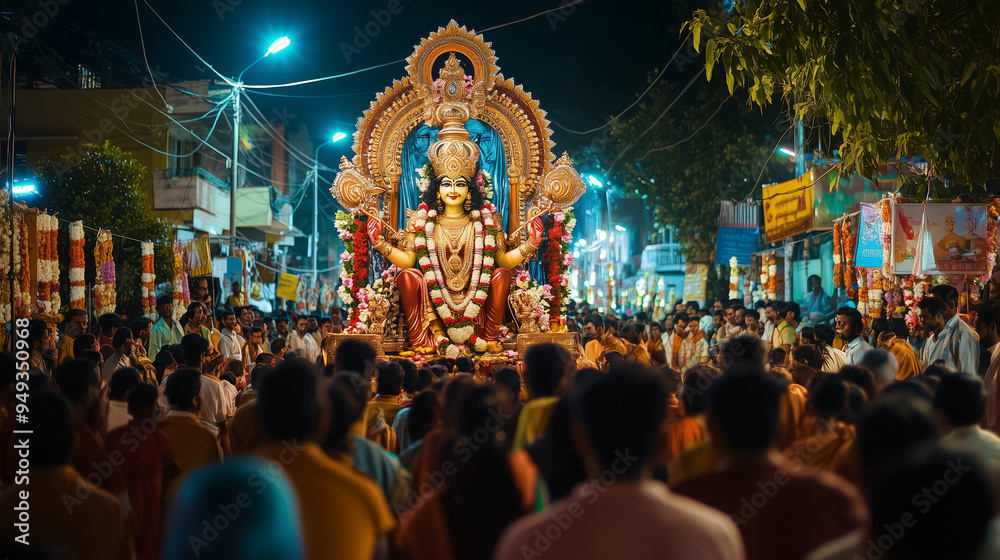 Navaratri festival for Lord Durga, procession of Durga idol decorated ...