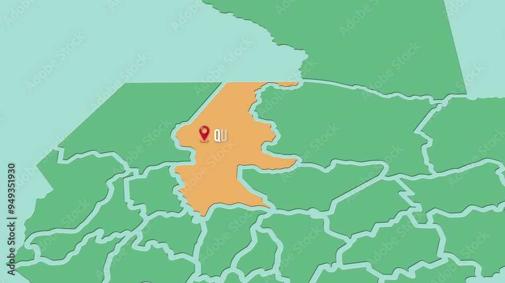 Mapa de Guatemala con división política resaltando el estado Quiché ...