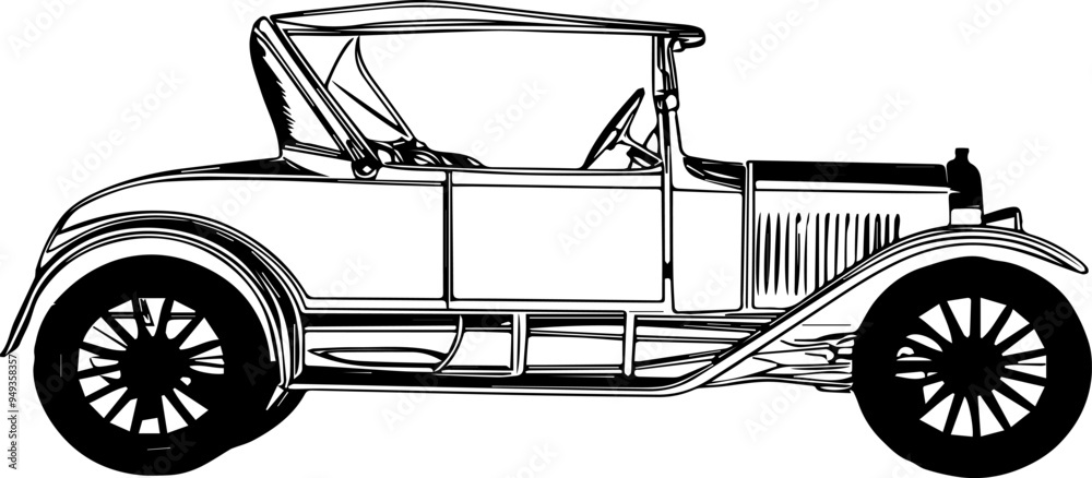 1920s Model T Vintage Car Line Art Stock Vector | Adobe Stock