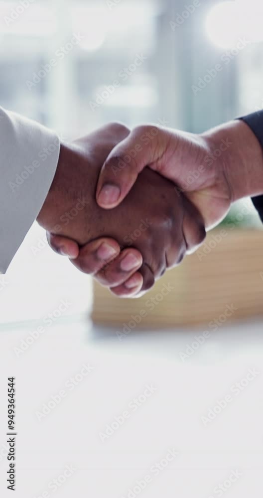 Business, hands and welcome handshake in office building for ...