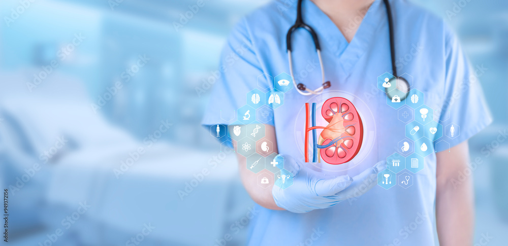 Doctor examines the inside of the kidney. Kidney cancer and kidney ...