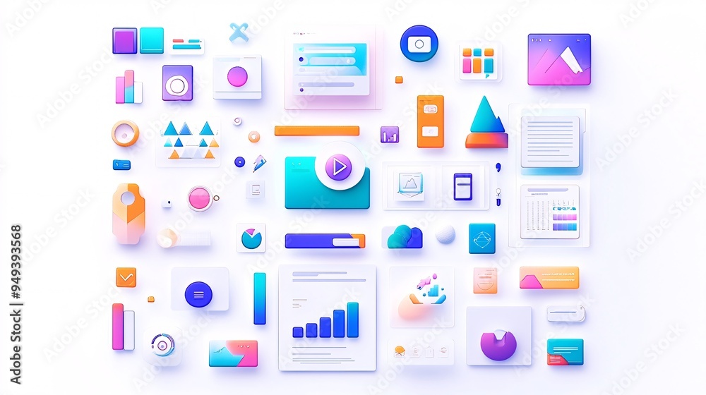 Minimalist UI design with flat icons and soft gradients, website ...