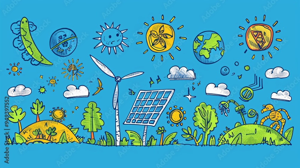 07231249 331. Hand-drawn vector banner of sustainable development ...