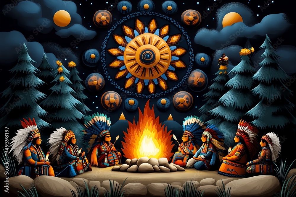 Native American Day honoring historical figures, illustrated in a scene ...