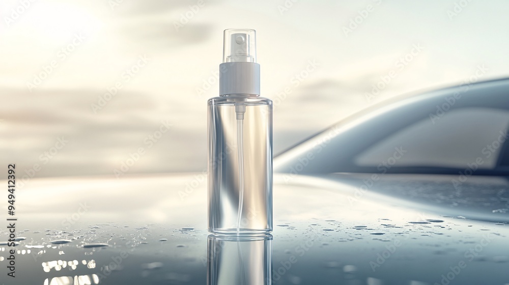 auto glass treatment spray, modern bottle design with clear liquid, set ...