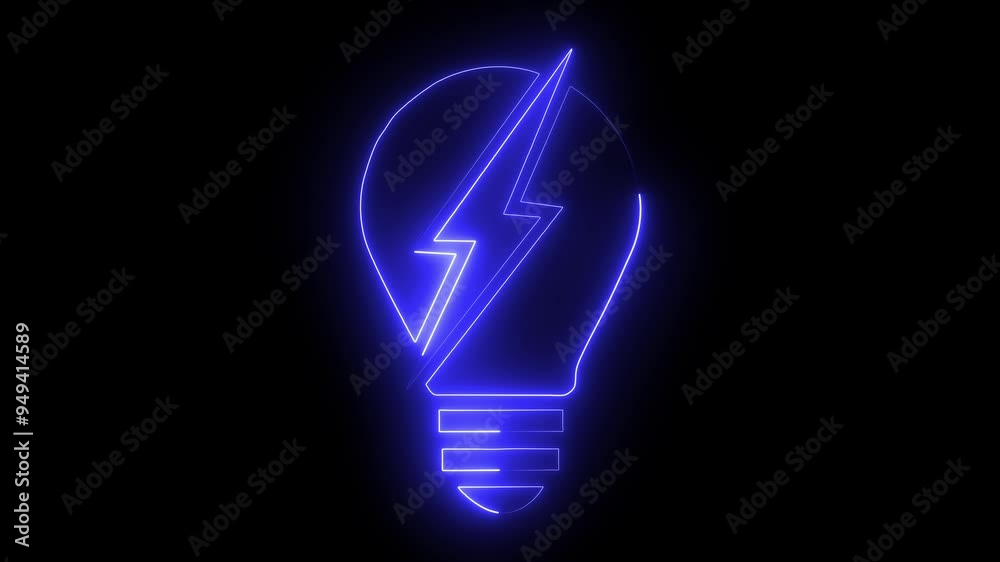 Glowing Bulb symbol icon animation. Energy idea, Electric neon blue ...