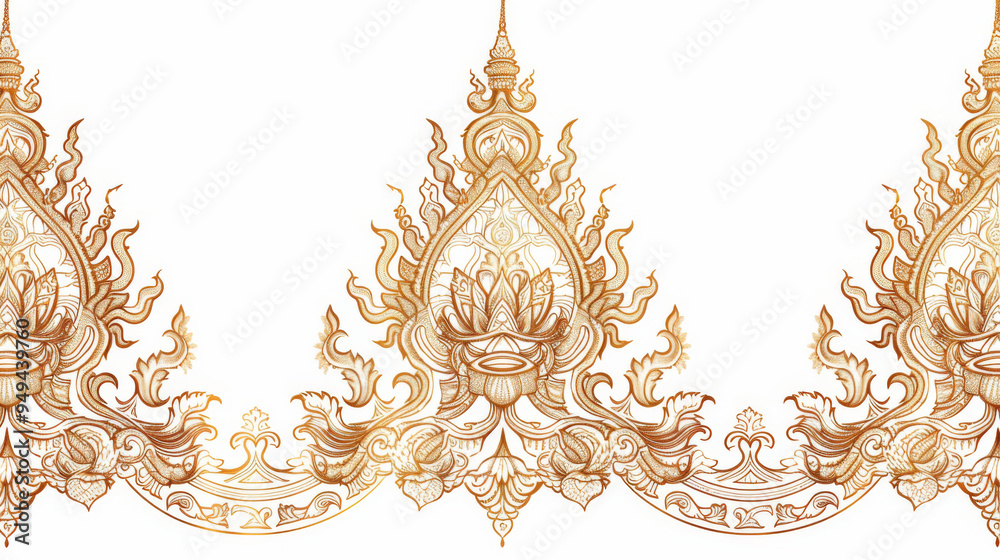Ornate golden Thai pattern border design with intricate details, ideal ...