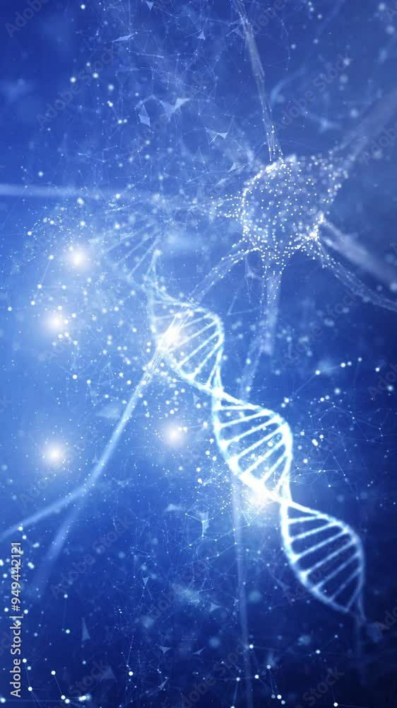 Looping 3d dna and nerve cell vertical animation background. Concept ...