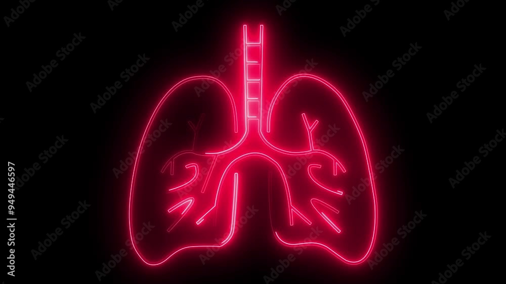 Neon glowing digital anatomy of human lungs red color icon 4k animation ...