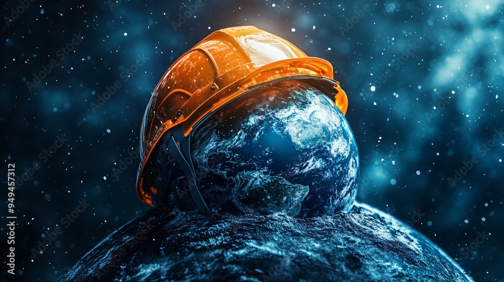 Planet Earth and a safety helmet symbolizing workplace safety and ...