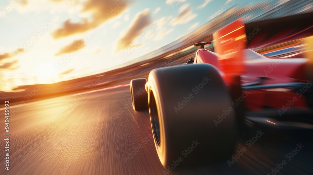 Dynamic race car speeding on an asphalt track, vibrant colors and ...