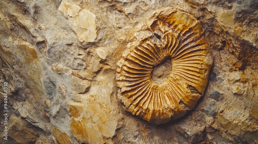 Close-up view of ancient Phacopida fossil embedded in stone, showcasing ...